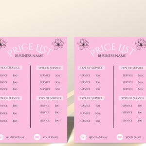 Pink Price List Template for Estheticians, Customizable & Printable ...