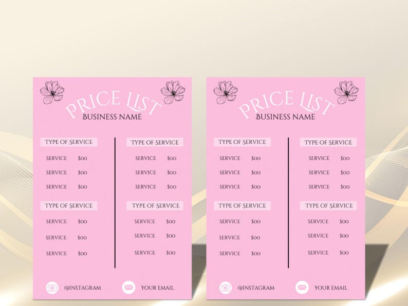 Pink Price List Template for Estheticians, Customizable & Printable ...