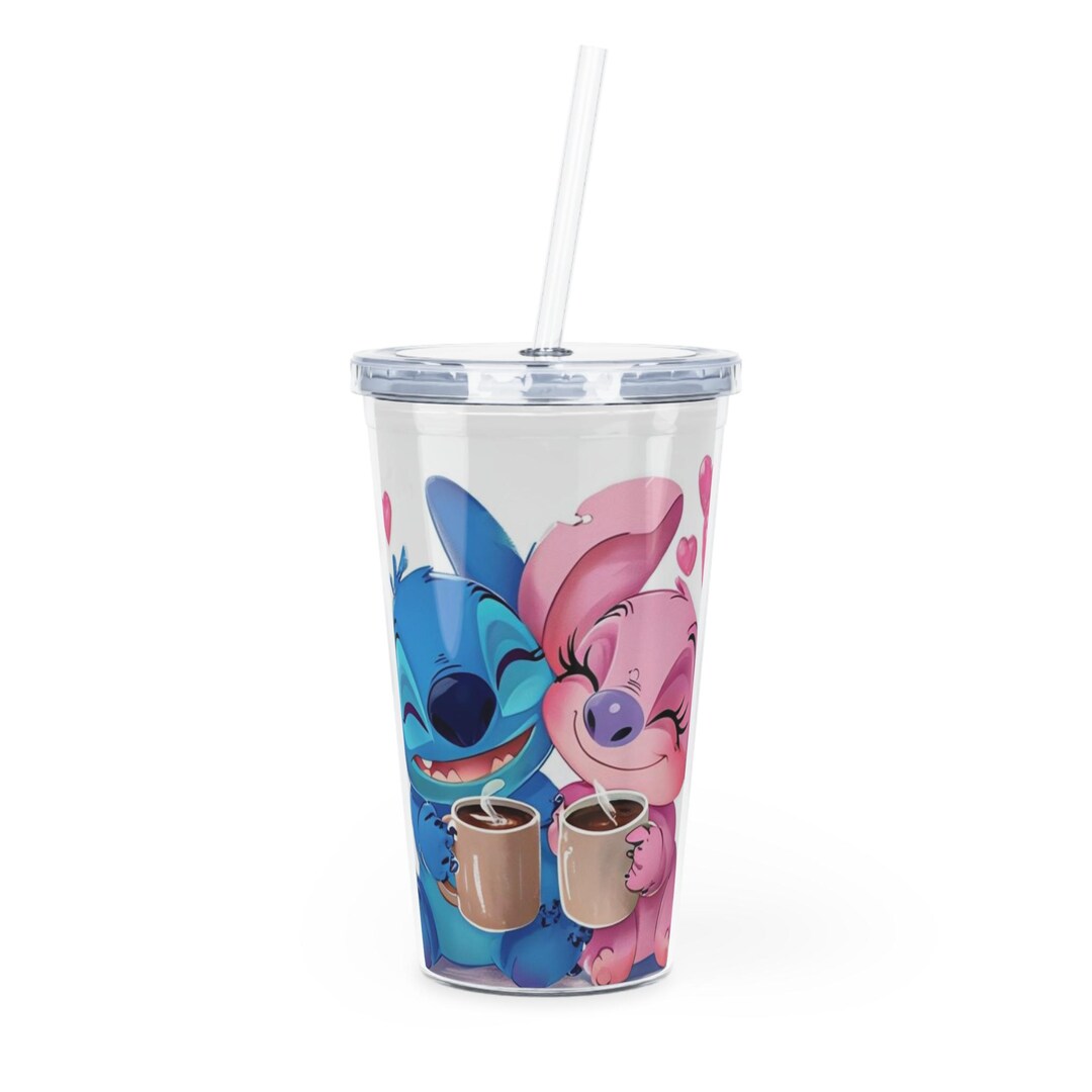 Disney Stitch and Angel Plastic Tumbler With Straw, Cute Kawaii ...
