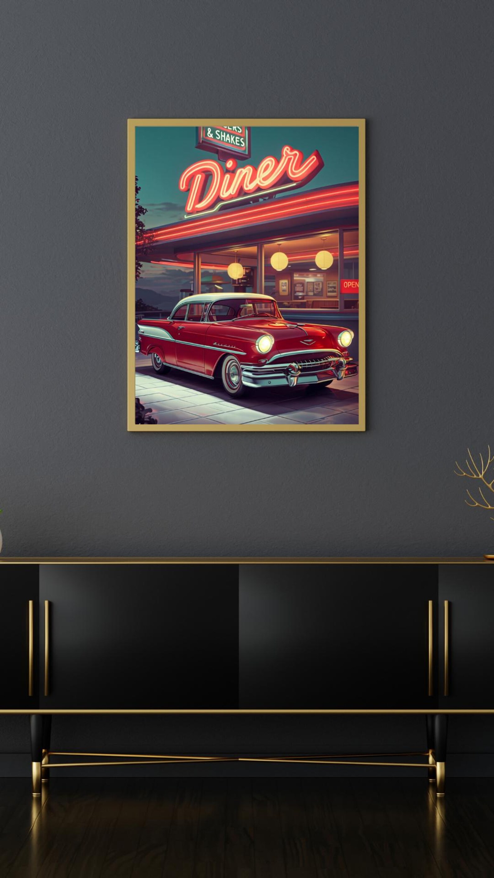 Retro Diner & Classic Car Neon Night Wall Art - Etsy