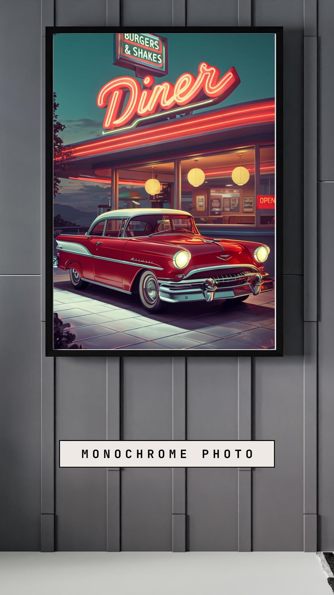 Retro Diner & Classic Car Neon Night Wall Art - Etsy