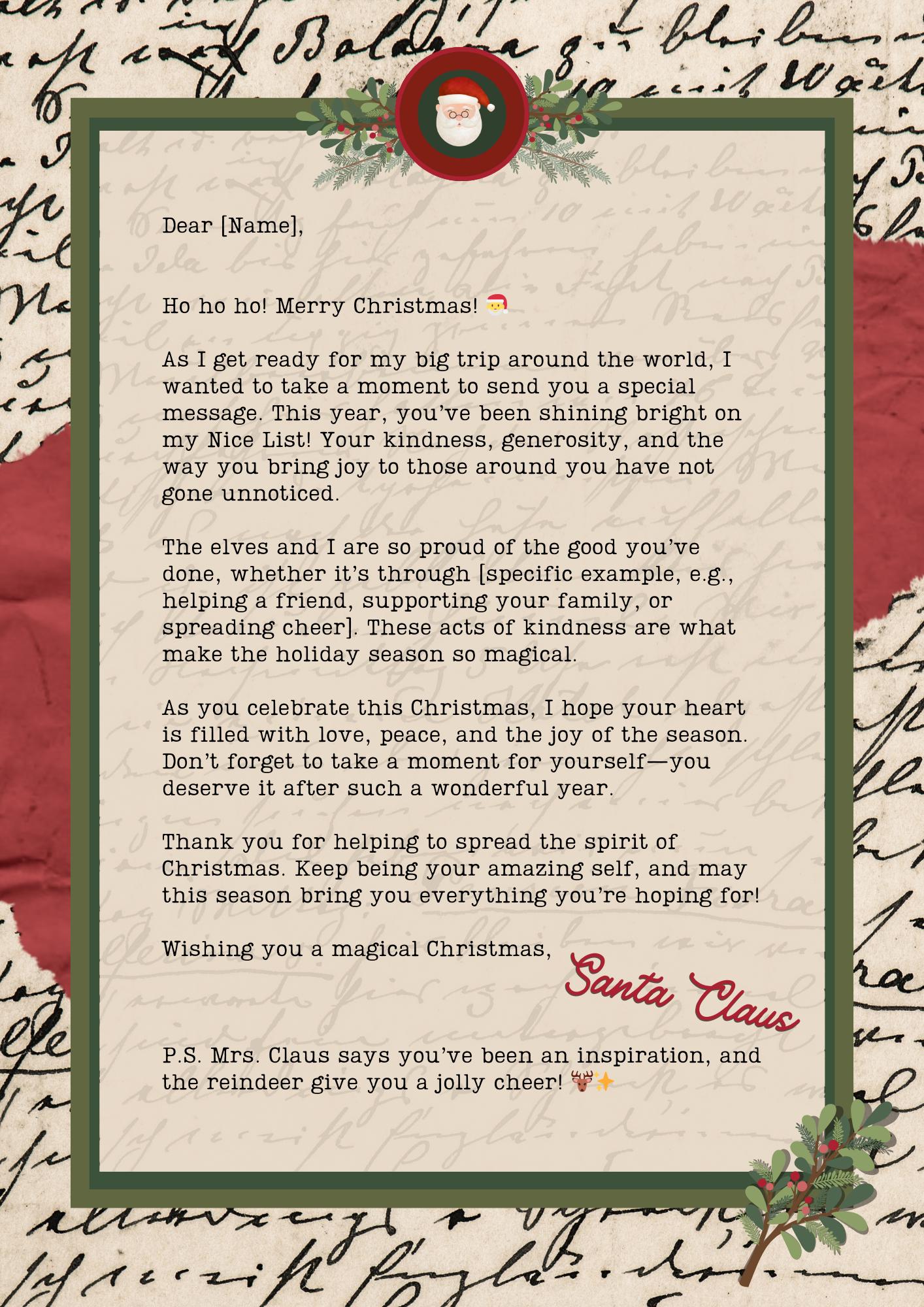 Cream, Red, Green Vintage Christmas Letter From Santa - Etsy