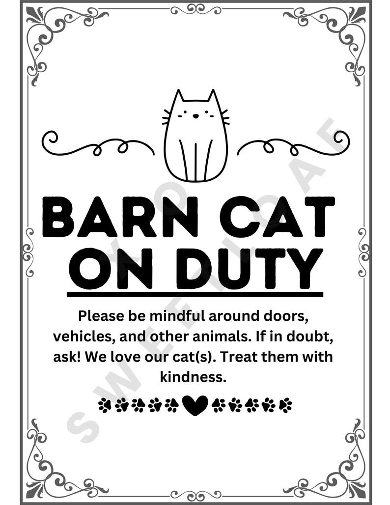 Barn Cat Safety Flyer, Printable Pet Safety Sign, Barn Cat Awareness ...