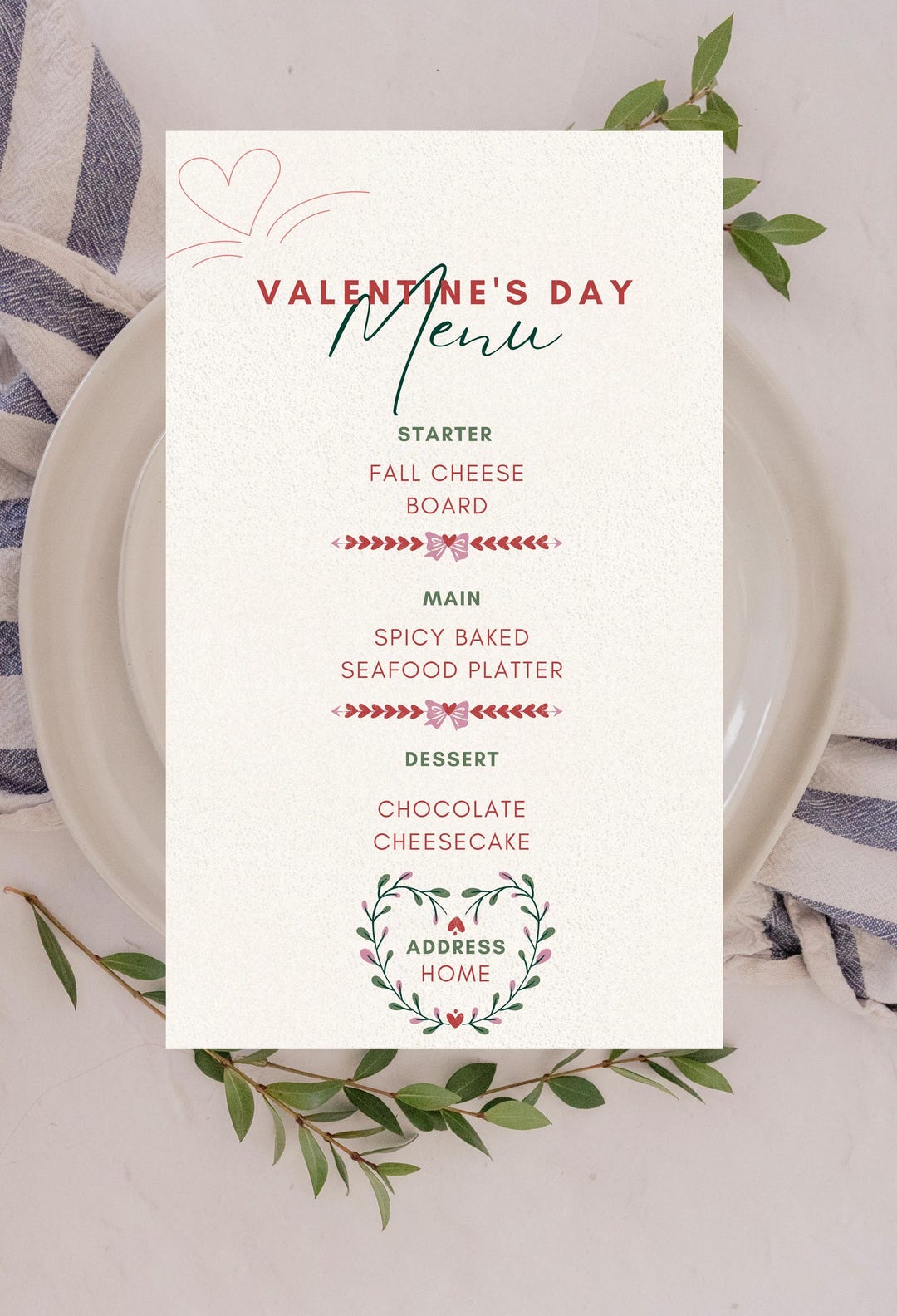 Valentine's Day Dinner Menu Template: Elegant Celebration Card (digital ...