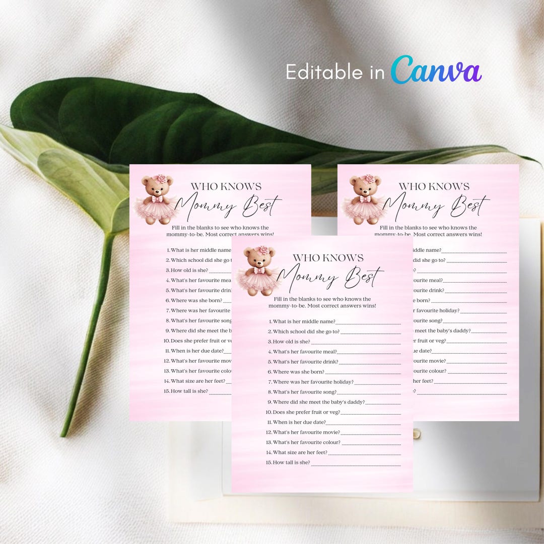 Juego de baby shower "Quién conoce a mamá", plantilla editable de Canva ...