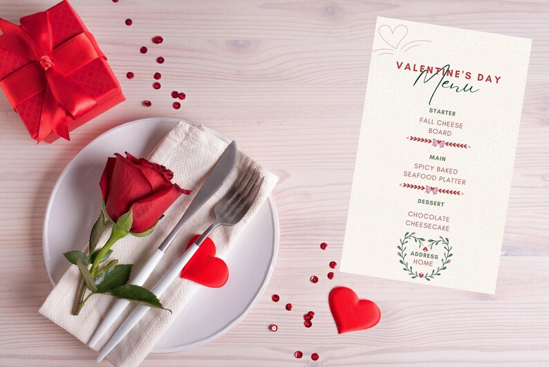Valentine's Day Dinner Menu Template: Elegant Celebration Card (digital ...