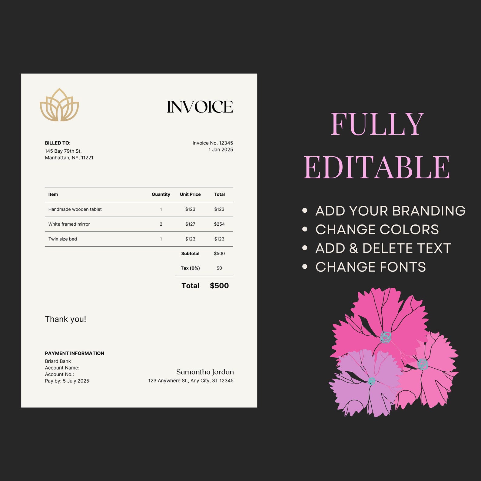 Custom Invoice Template for Small Business Custom Invoice Digital ...