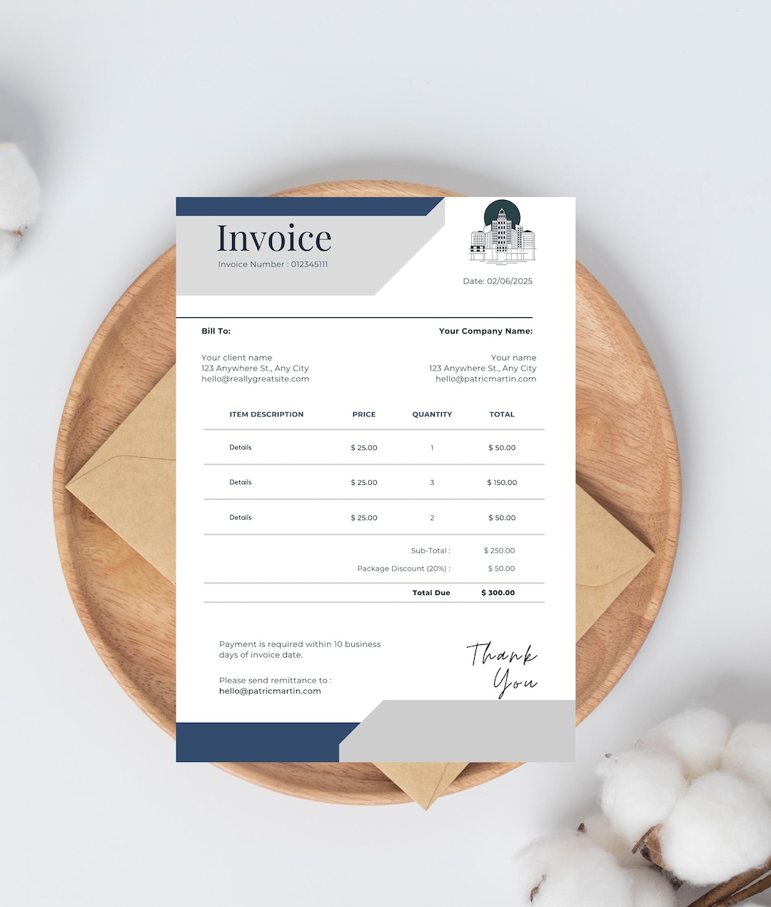 Custom Invoice Template for Small Business Custom Invoice Digital ...