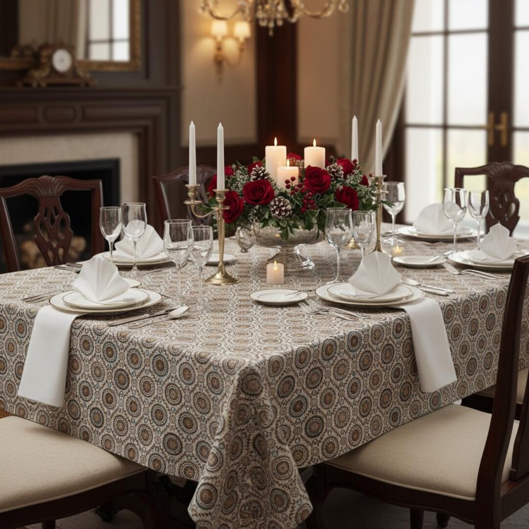 Wipeable Geometric Tablecloth Mediterranean Style Custom Size ...