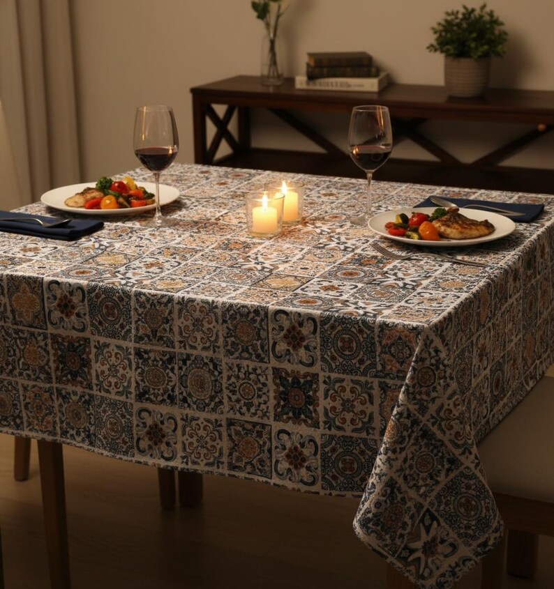 Iznik Tile Pattern Tablecloth – Water & Stain Repellent, OEKO-TEX ...