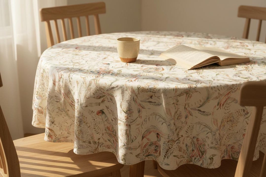 Bird and Leaf Pattern Cotton Tablecloth in Custom Size for Natural ...
