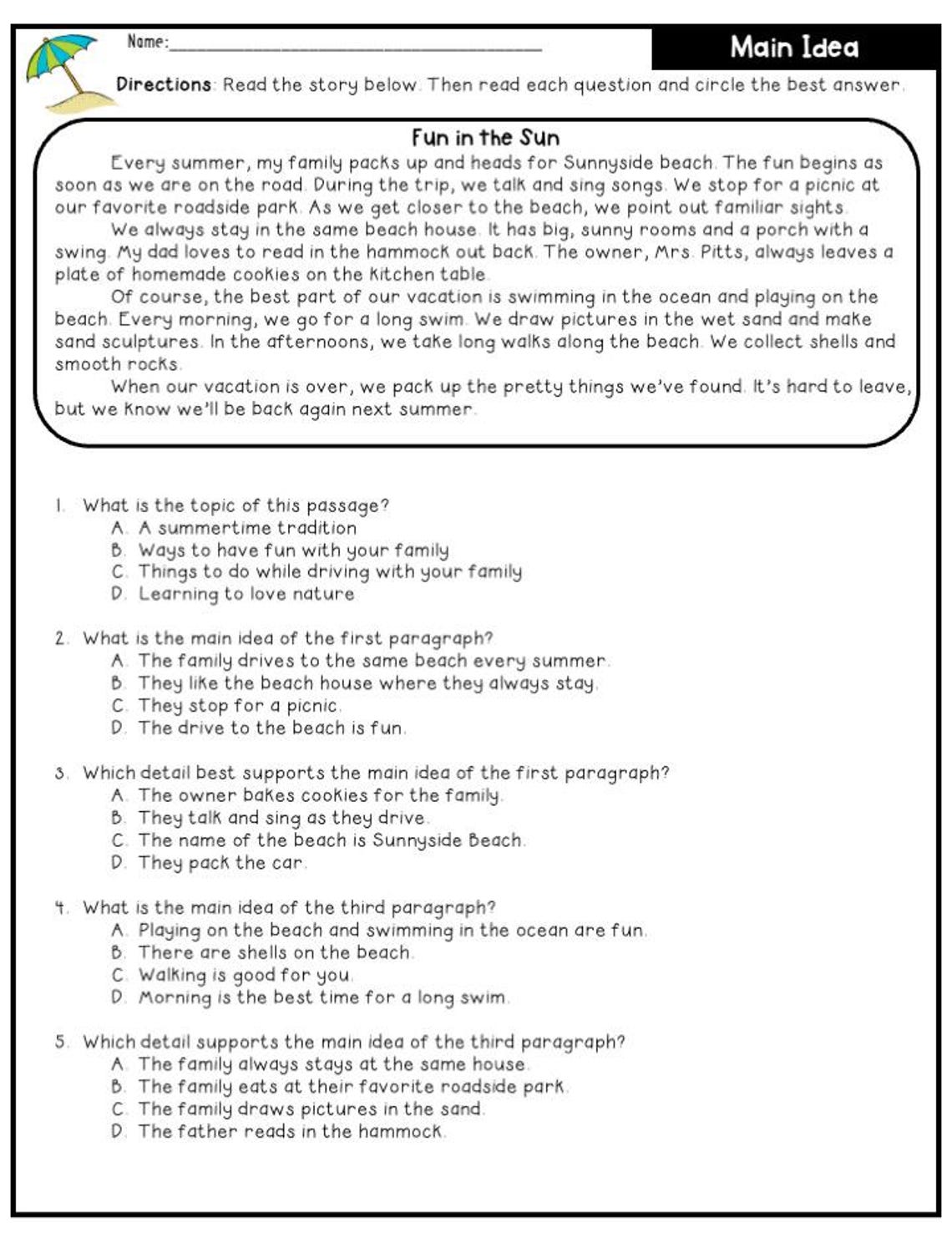 Main Idea Reading Passages - Etsy