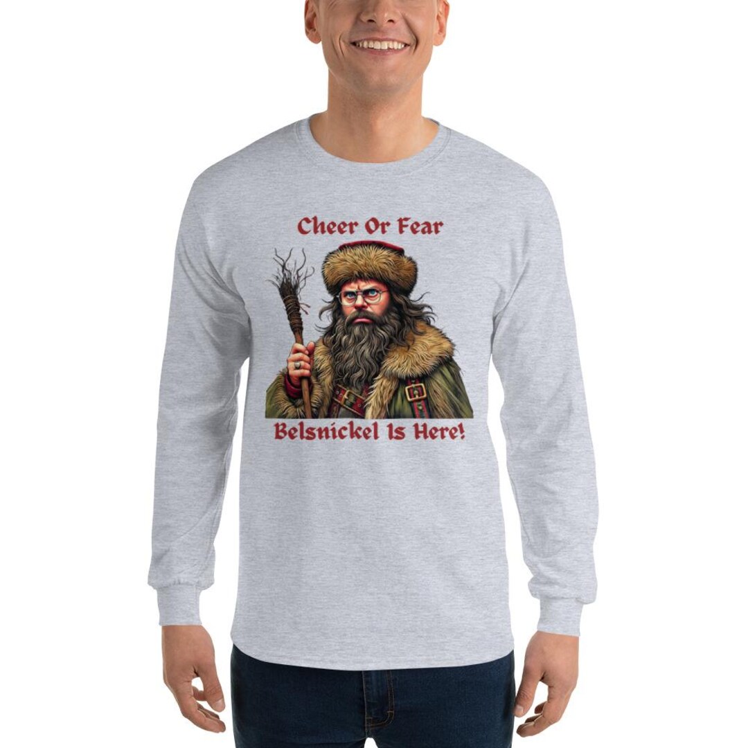 Dwight Schrute Cheer or Fear, Belsnickel is Here Men’s Long Sleeve ...