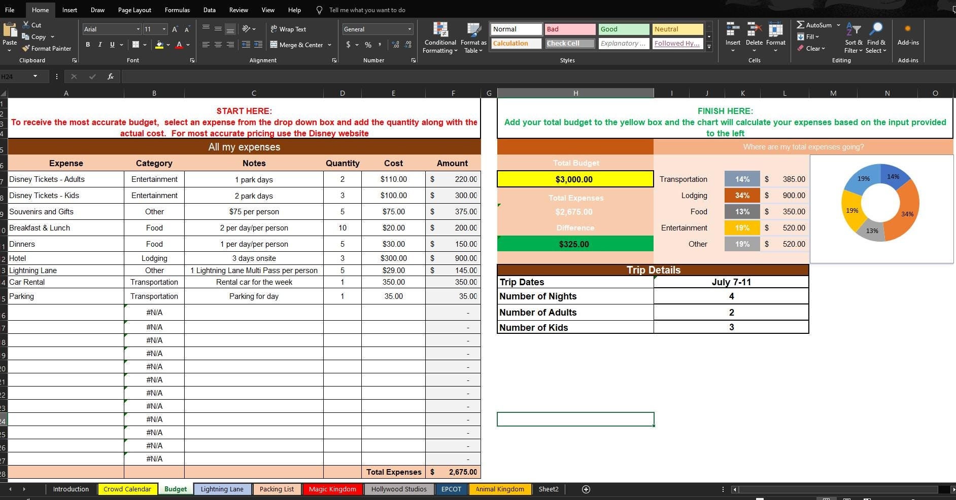 WDW Theme Park Premier Park Planner With Budget Calculator. Including ...