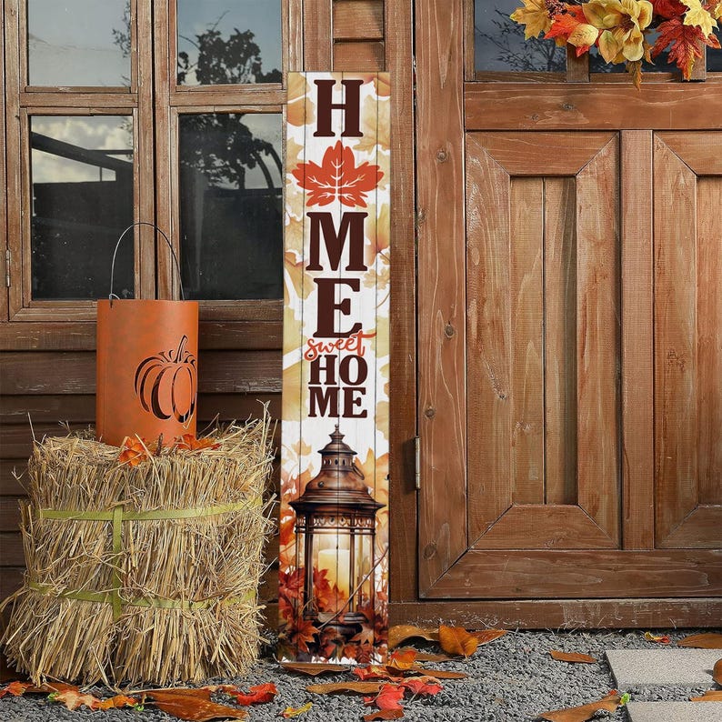 Rustic Autumn Porch Decor | Stylish Vertical Wood Leaner | Vibrant Fall ...