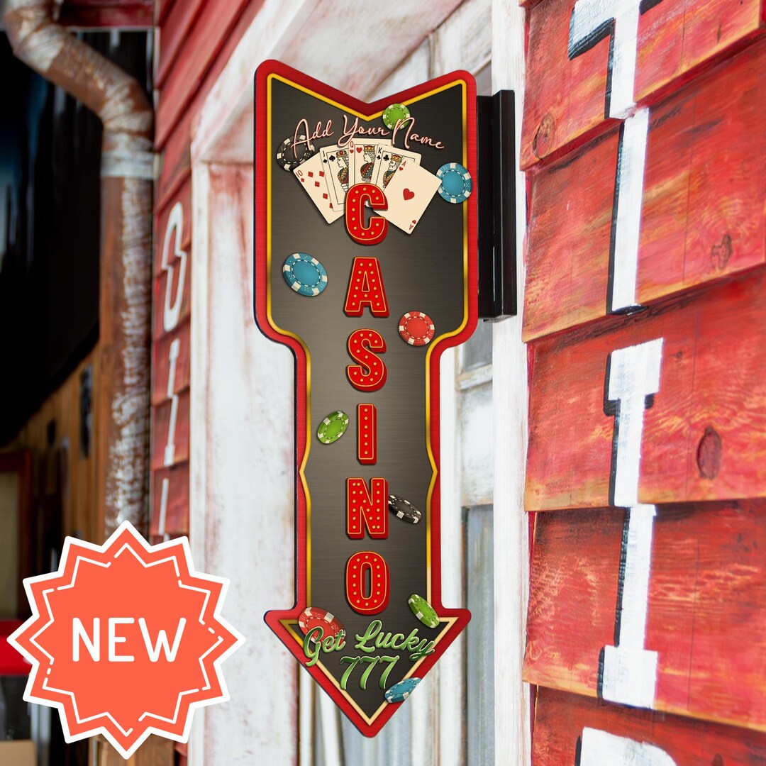 Customizable Casino Theme Arrow Sign Plaque - Handcrafted in USA - Man ...