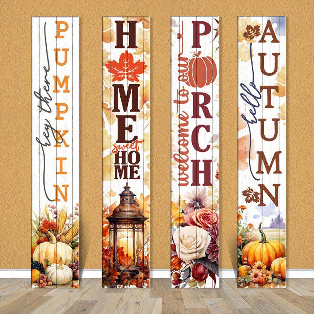 Rustic Autumn Porch Decor | Stylish Vertical Wood Leaner | Vibrant Fall ...