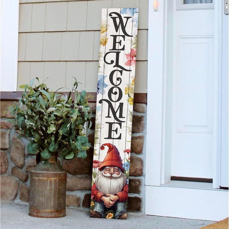 Spring Welcome Sign Porch Sign for Front Door, Floral Vertical , Wooden ...
