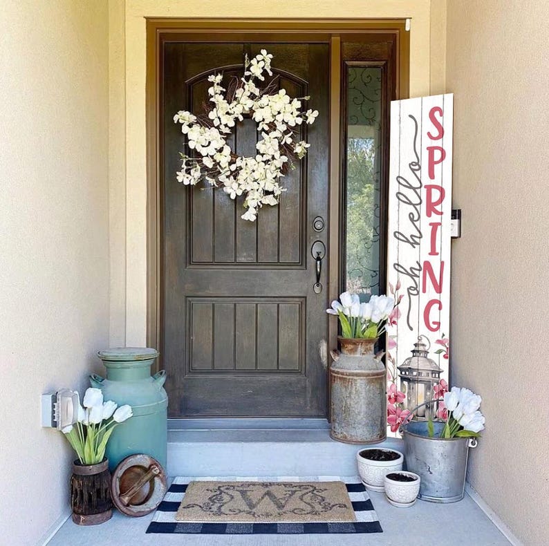 Welcome Leaner - Spring Porch Decor, Vertical Wood Leaner for Home ...