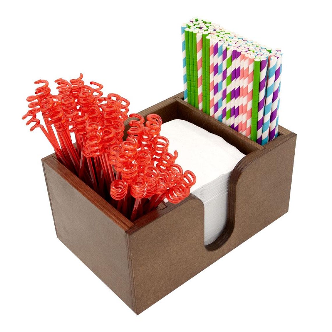 Stained Wooden Napkin & Straw Holder - Etsy