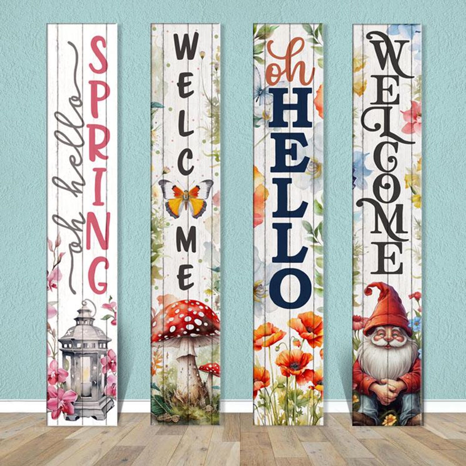 Welcome Leaner - Spring Porch Decor, Vertical Wood Leaner for Home ...