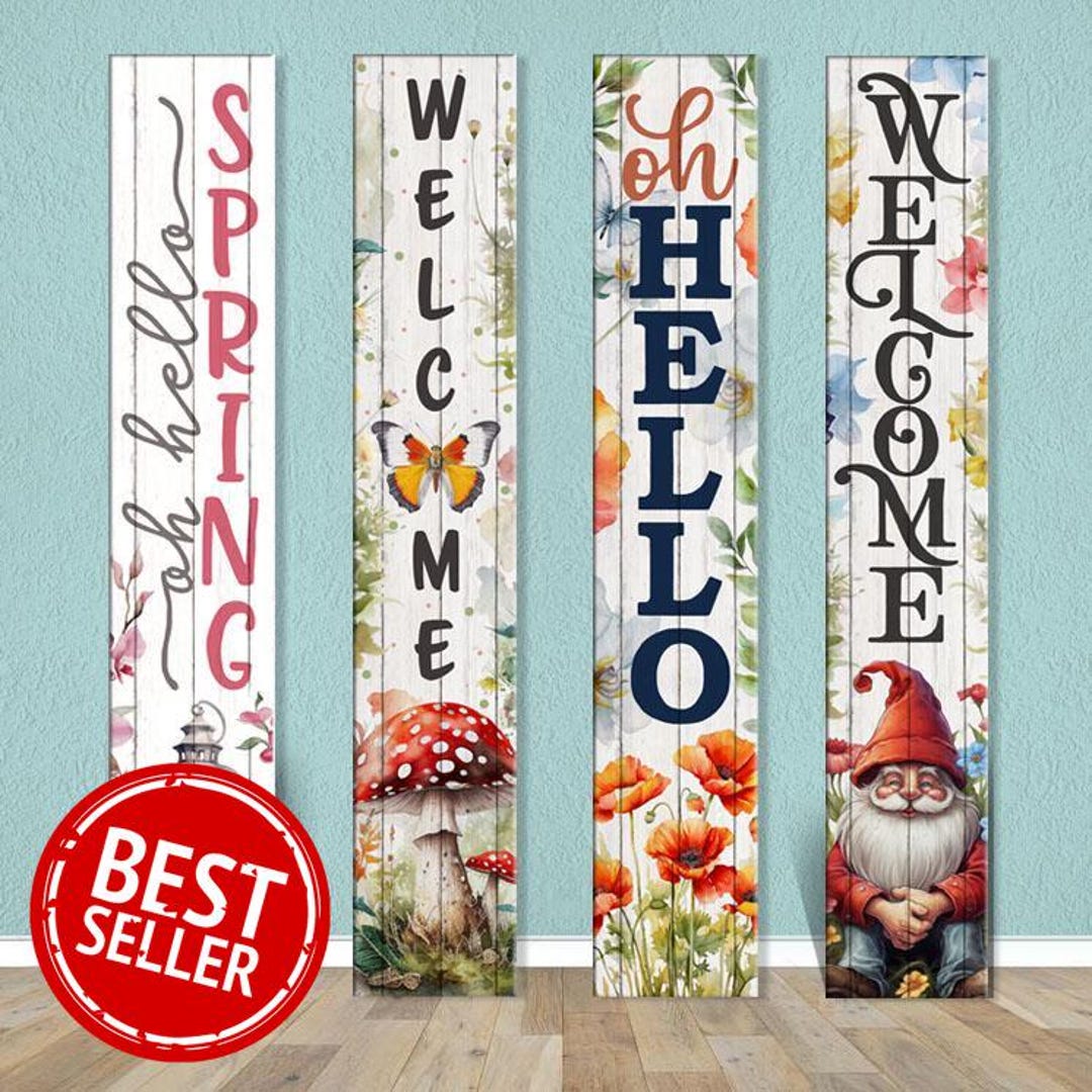 Welcome Leaner - Spring Porch Decor, Vertical Wood Leaner for Home ...