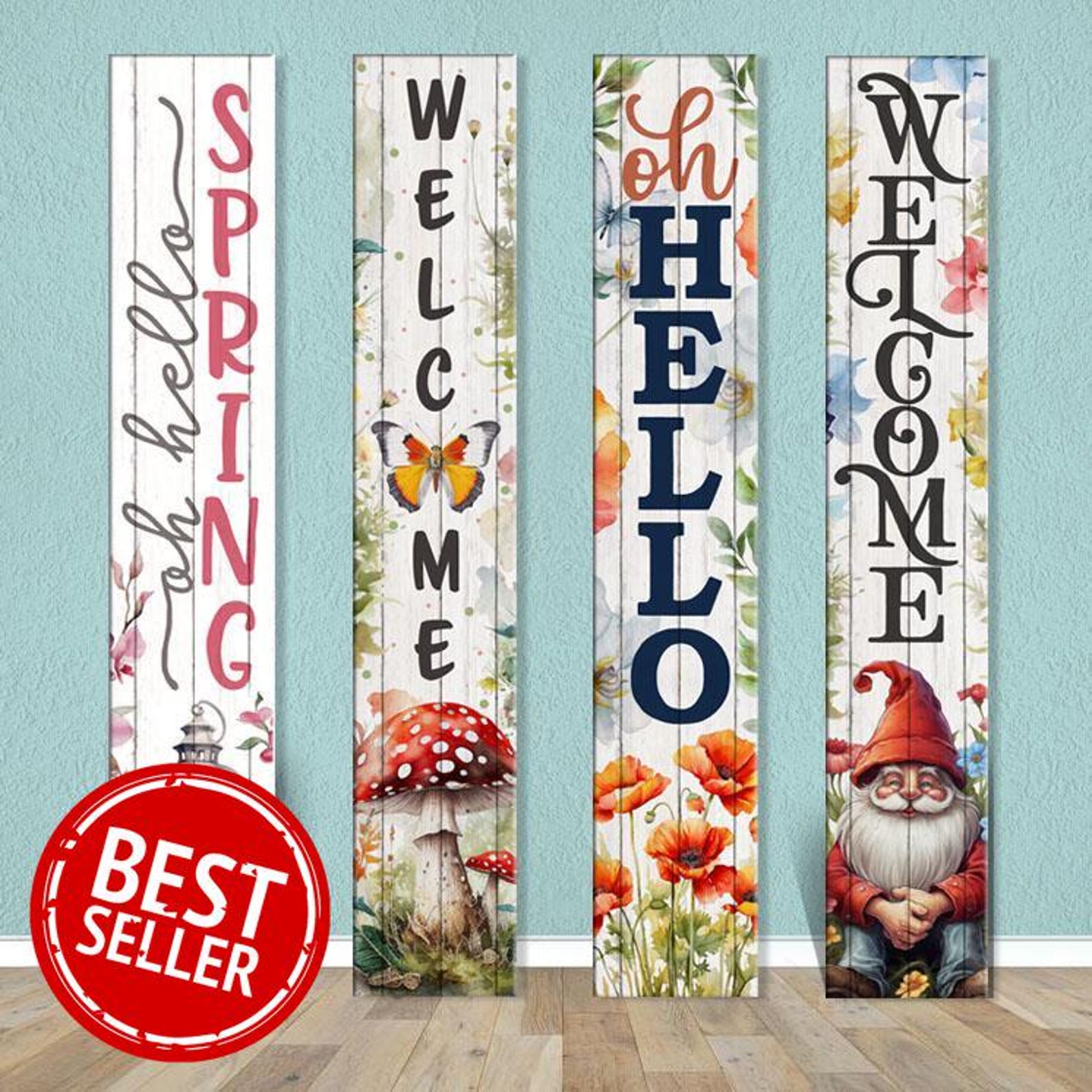 Welcome Leaner - Spring Porch Decor, Vertical Wood Leaner for Home ...