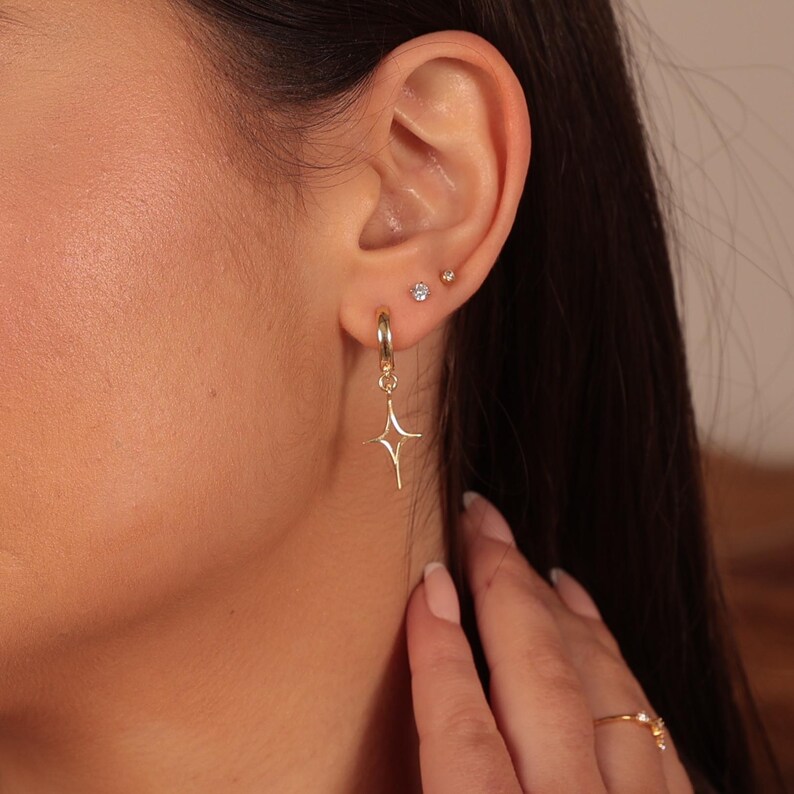 Gold Starry Huggie Hoop Earrings - Dainty Celestial Jewellery for Women, Small Star Earrings ...