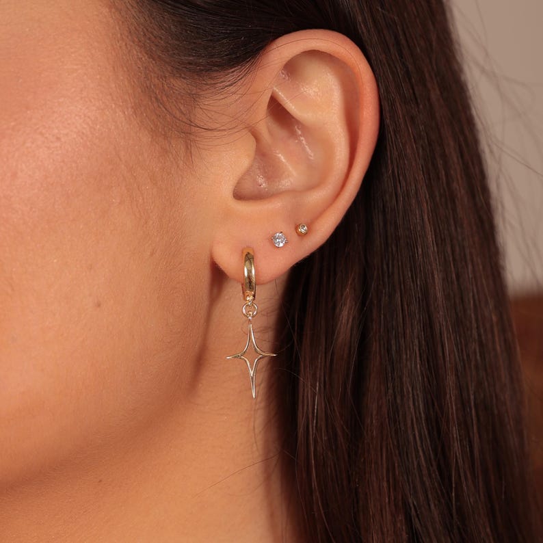 Gold Starry Huggie Hoop Earrings - Dainty Celestial Jewellery for Women ...