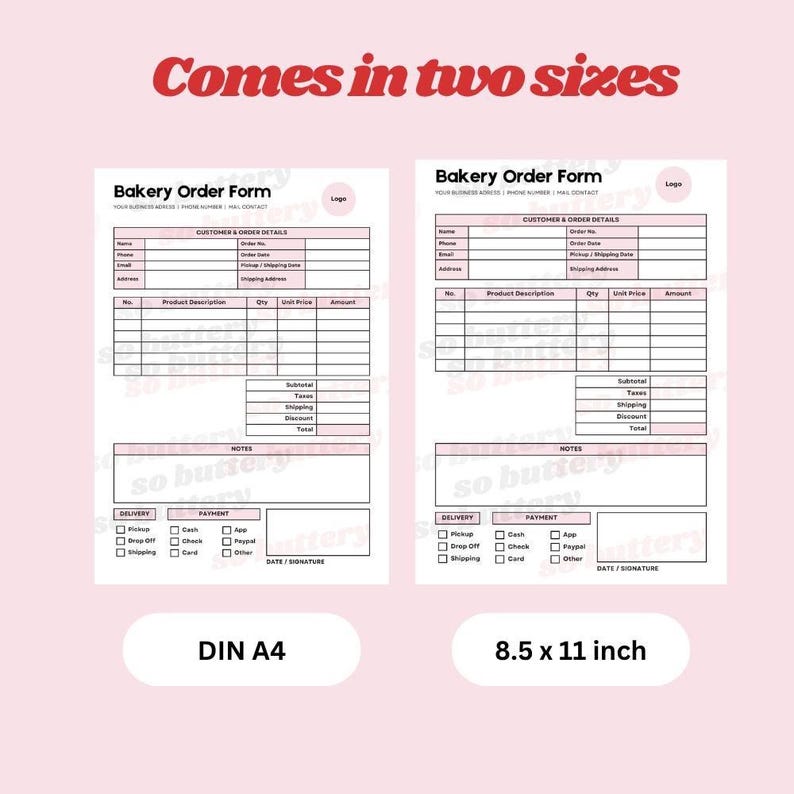 Bakery Order Form, Fully Editable Template, Printable Template, Cake ...