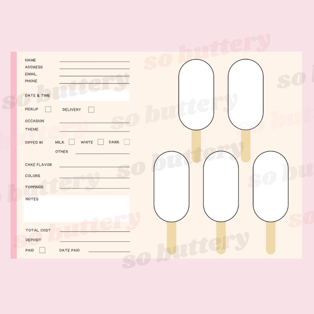 Cakesicles Order Form Template | PDF | Printable Custom Order Sheet for ...