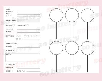 Cake Pop Order Form Template | PDF | Printable Custom Order Sheet for ...