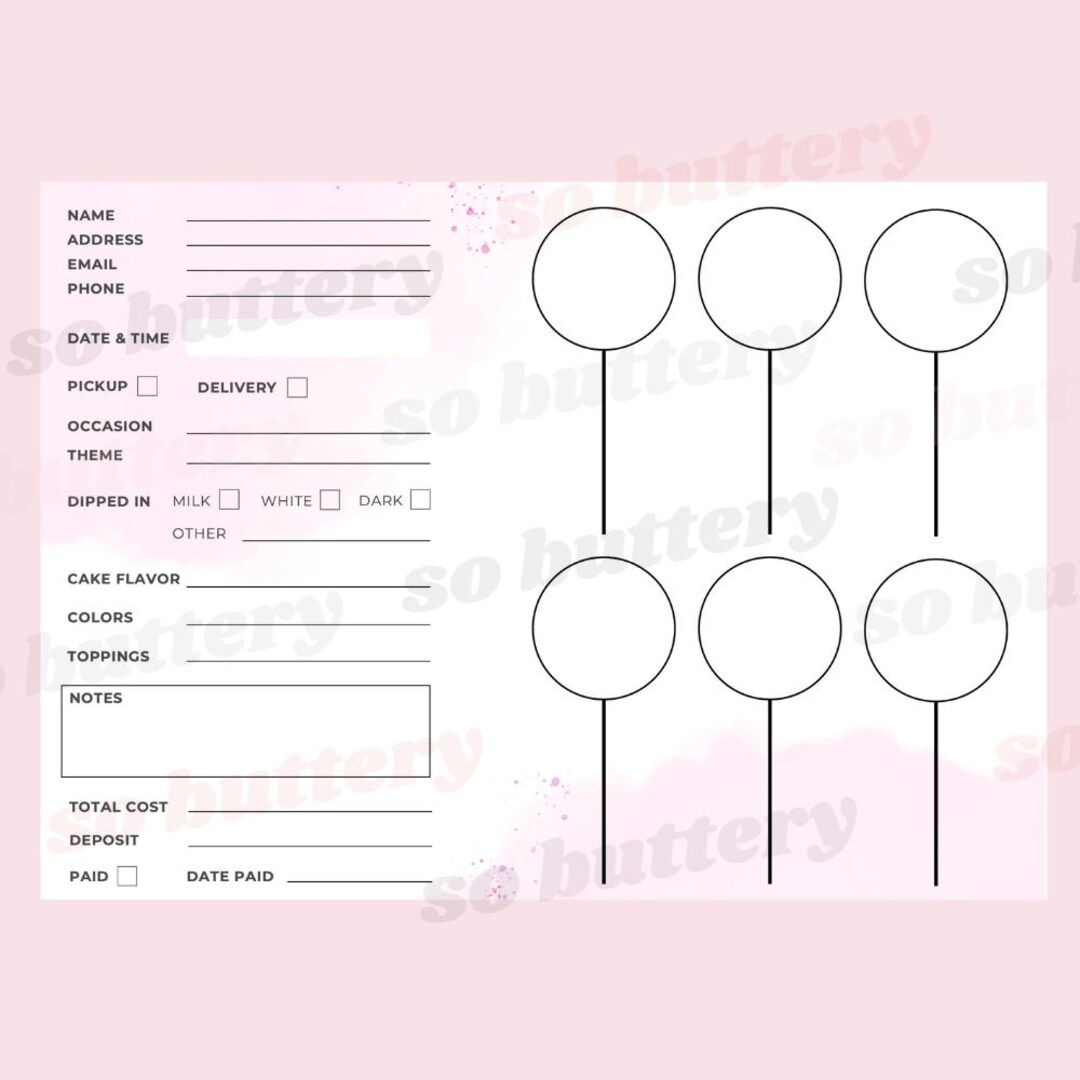 Cake Pop Order Form Template | Editable PDF & Canva | Printable Custom ...