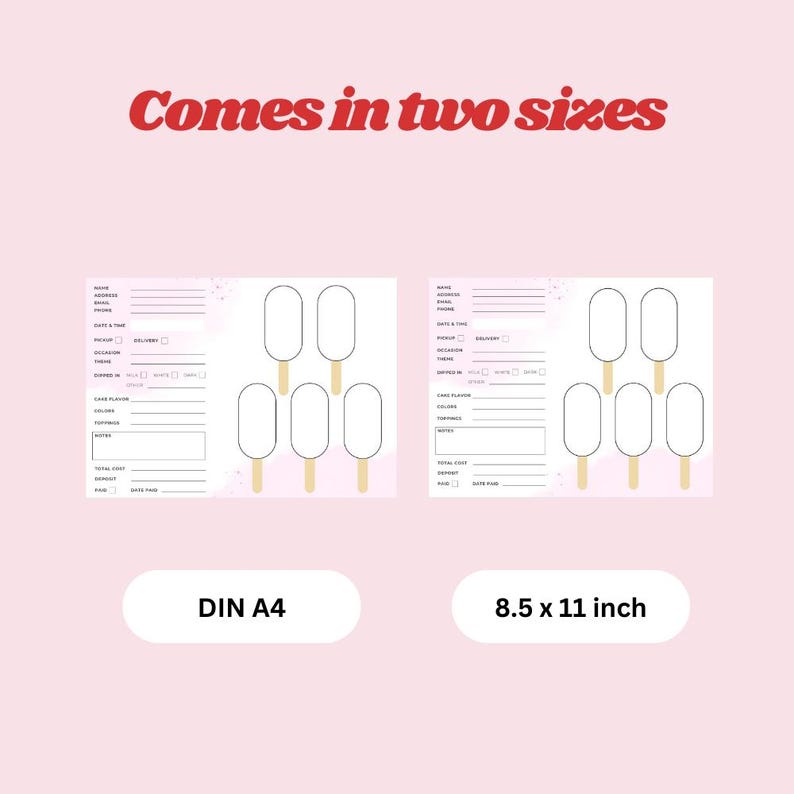 Cakesicles Order Form Template | PDF | Printable Custom Order Sheet for ...