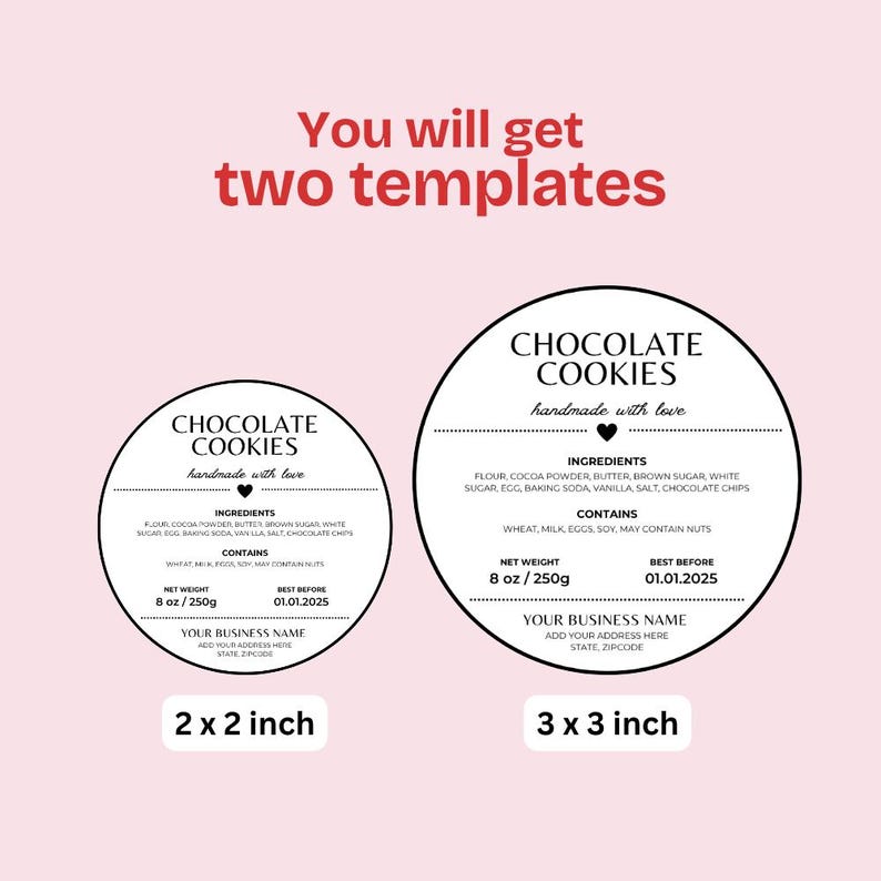 Editable Cottage Food Label, Printable Bakery Ingredient Labels, Small ...