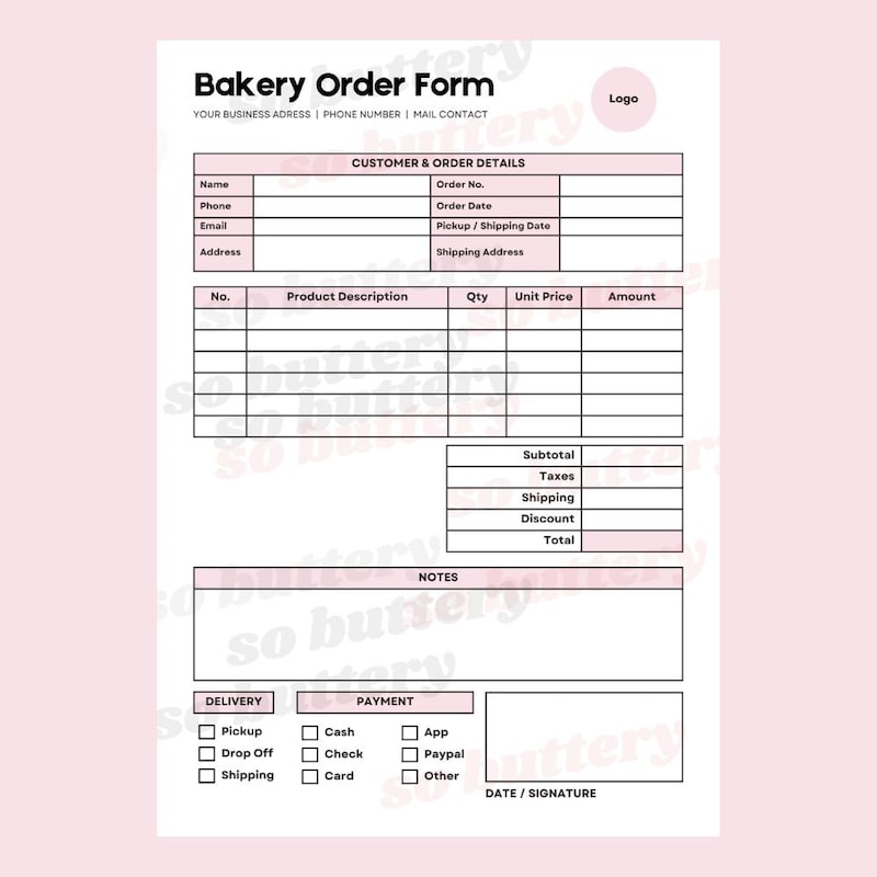 Bakery Order Form - Etsy