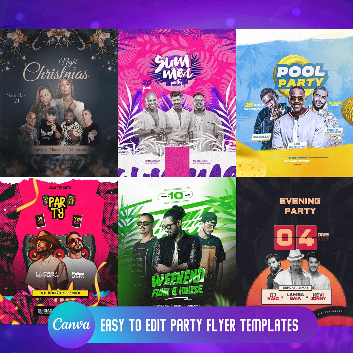 25 Premium Party Flyer Bundle Canva Templates Pack for Event Marketing ...