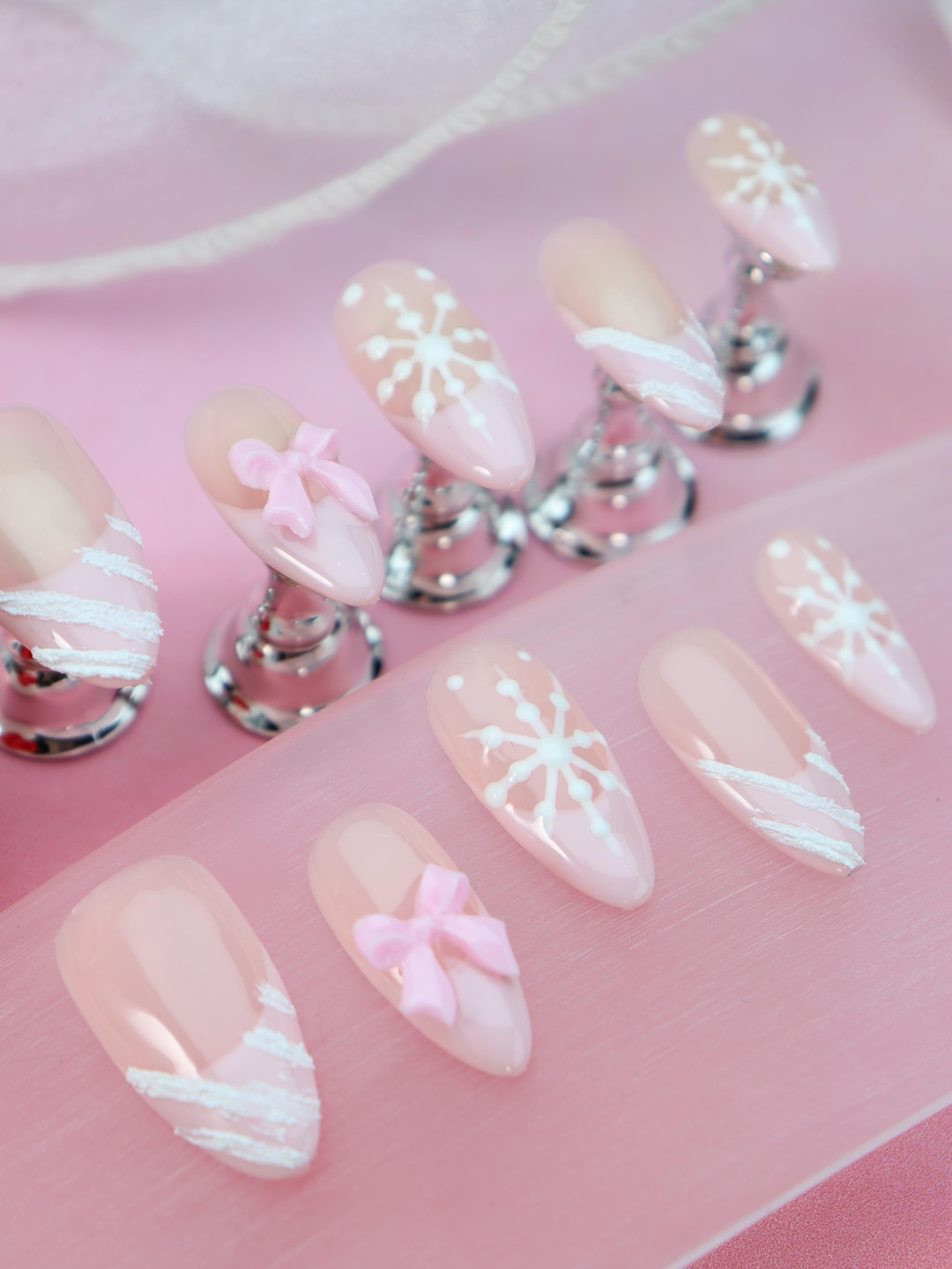 Winter Wonderland Christmas Nails Almond-shaped Press on Nails With ...
