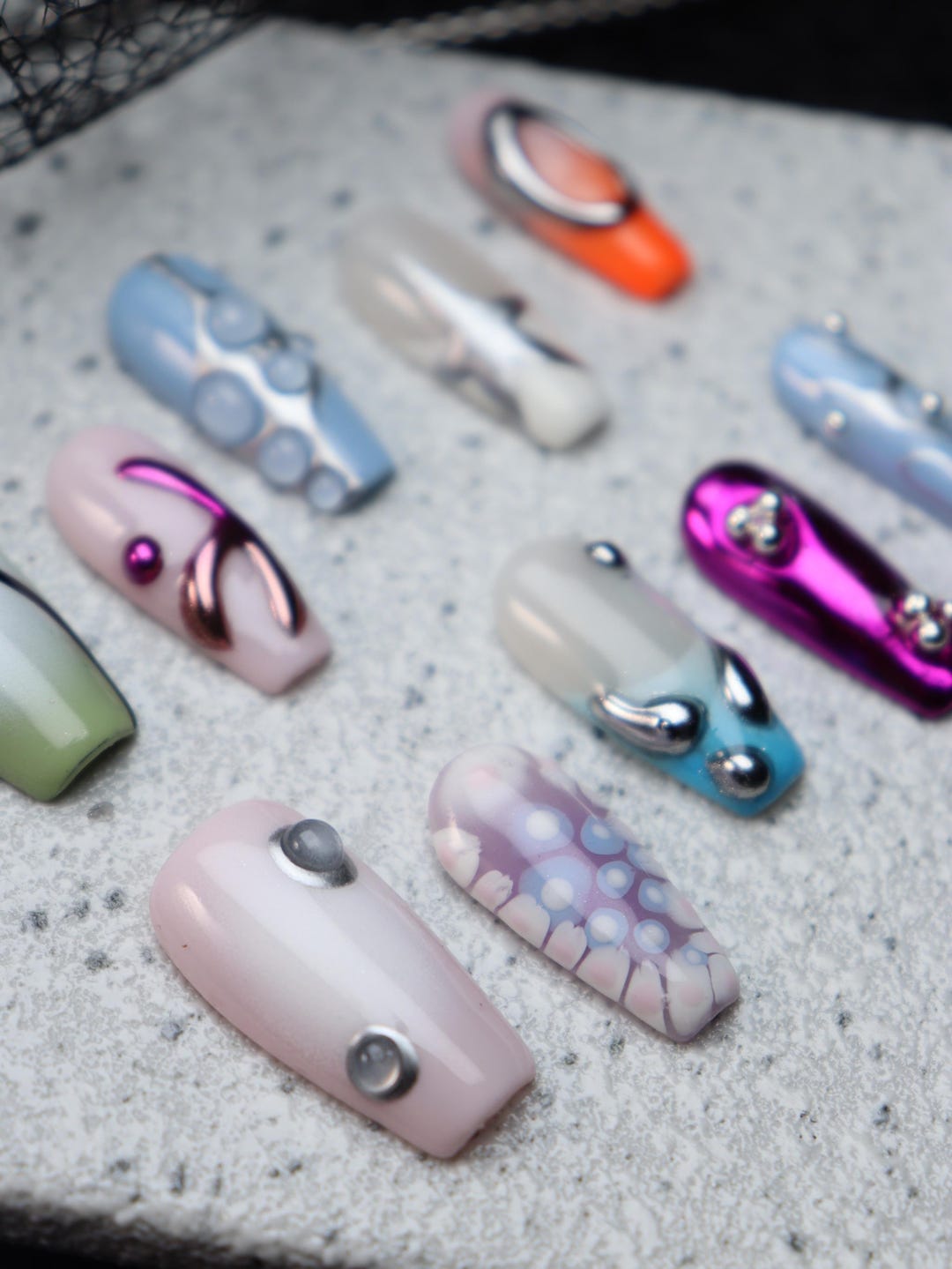 Y2K Demure Pastel Bubble Chrome Nails Short Press on Nails With 3D ...