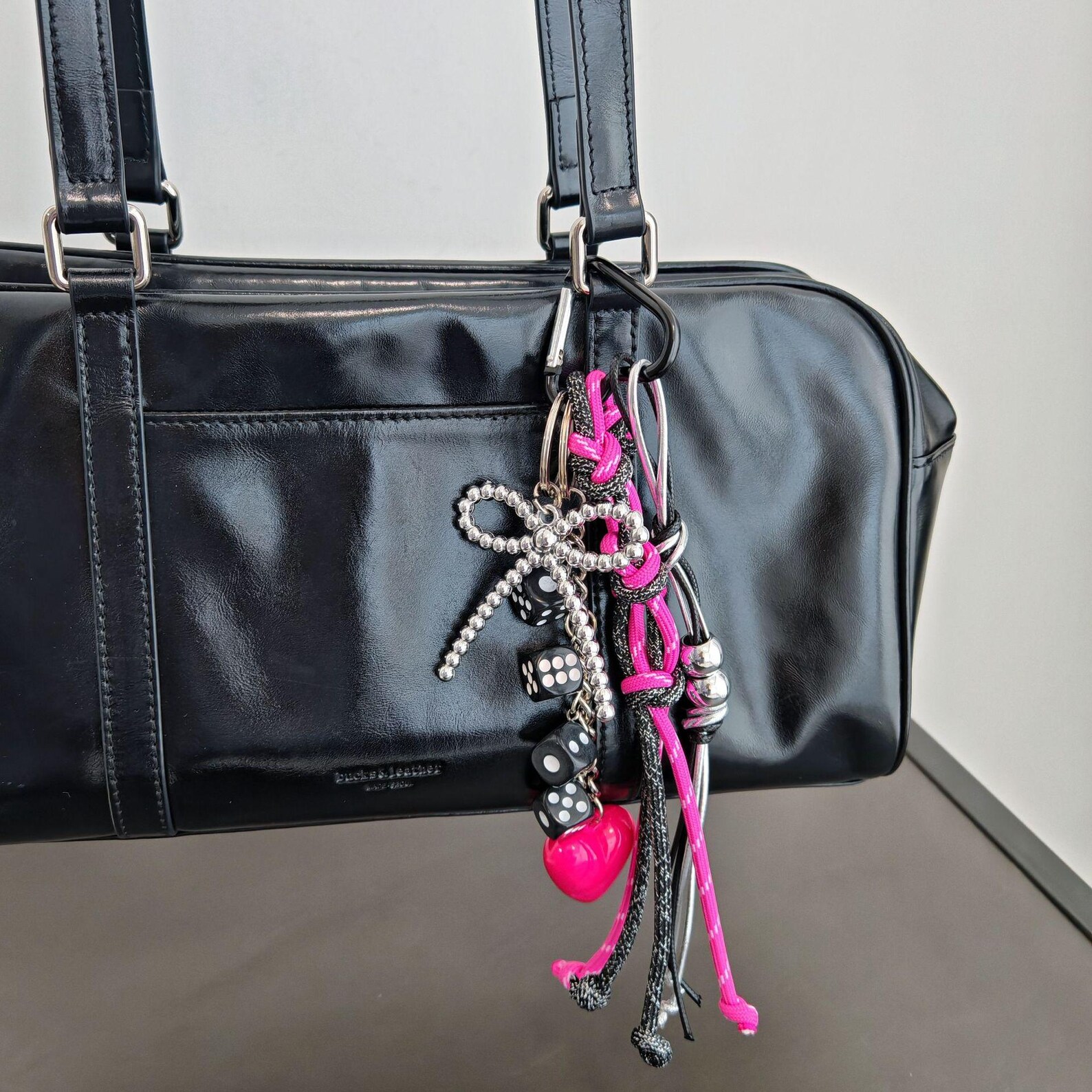 Pink Heart and Silver Ribbon Keychain, Rope Strap Charm, Y2K Style Bag ...