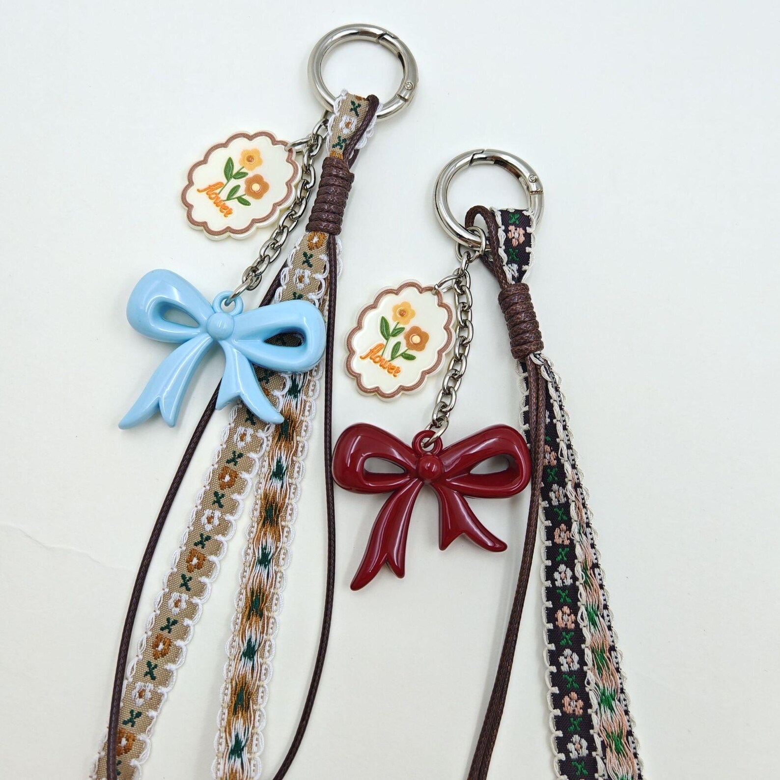 Floral Bag Charm, Colorful Ribbon Bag Charm, Natural Bag Key Chain - Etsy