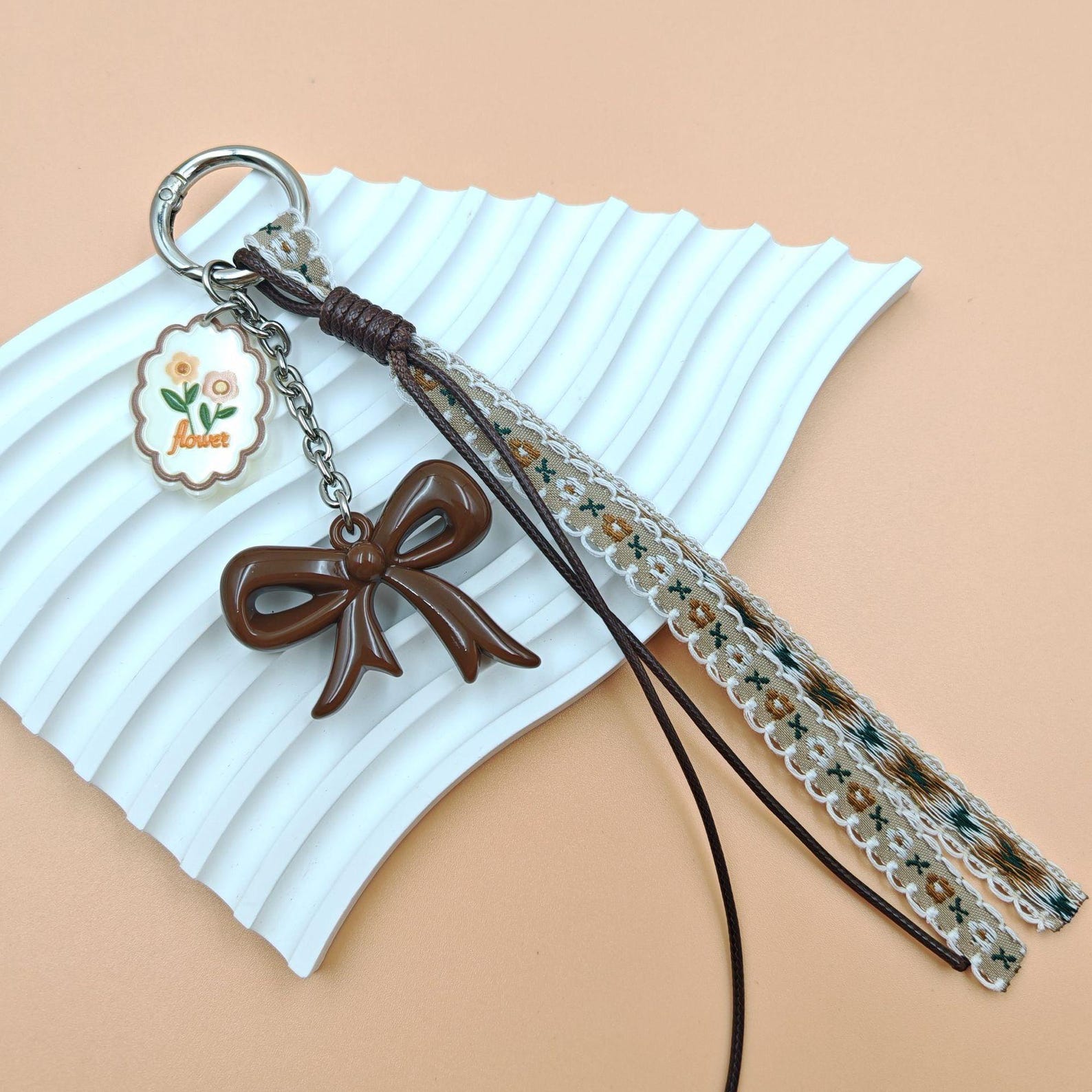 Floral Bag Charm, Colorful Ribbon Bag Charm, Natural Bag Key Chain - Etsy