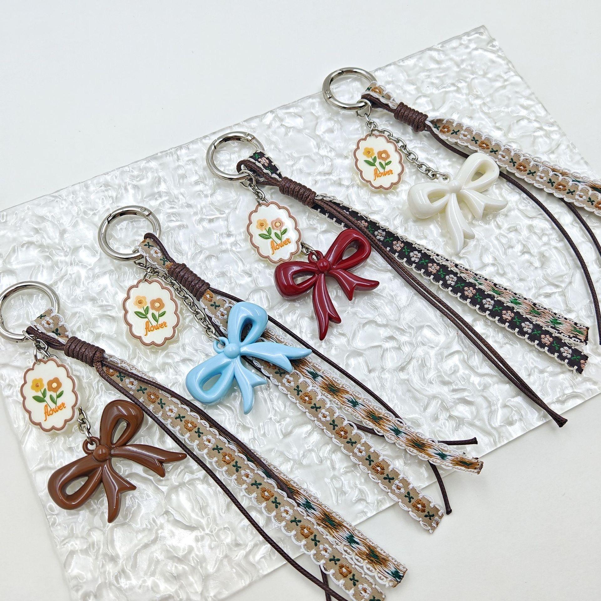 Floral Bag Charm, Colorful Ribbon Bag Charm, Natural Bag Key Chain - Etsy