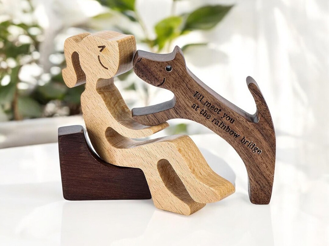 Wooden Dog & Human Statue Hand-carved Woman and Dog Sculpture for Dog ...