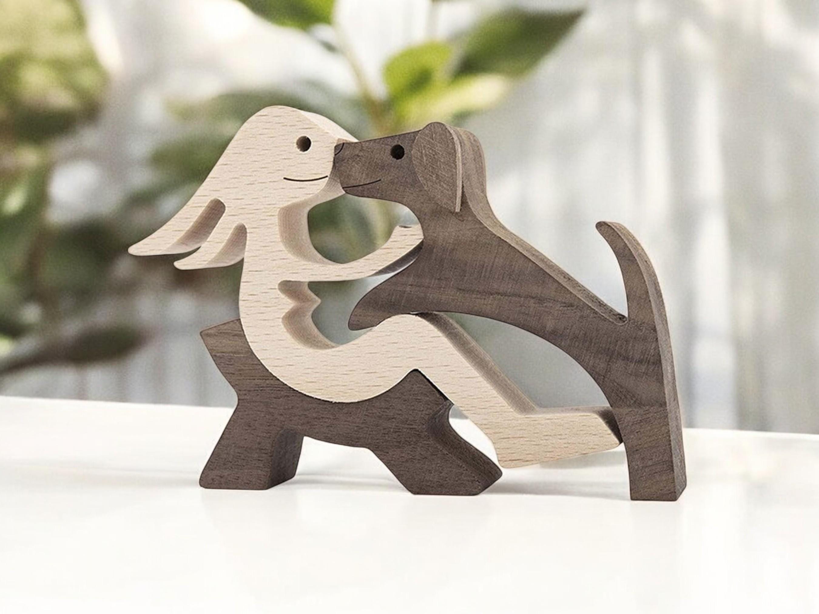 Wooden Dog & Human Statue Hand-carved Woman and Dog Sculpture for Dog ...