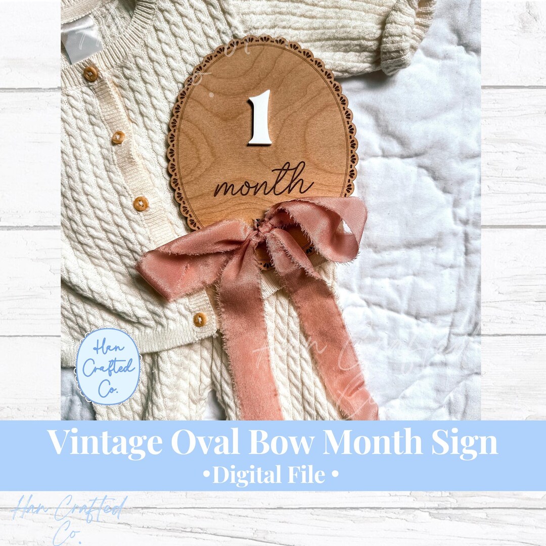 Vintage Oval Bow Month Sign SVG | Vintage Baby Sign SVG | Bow Baby Sign ...