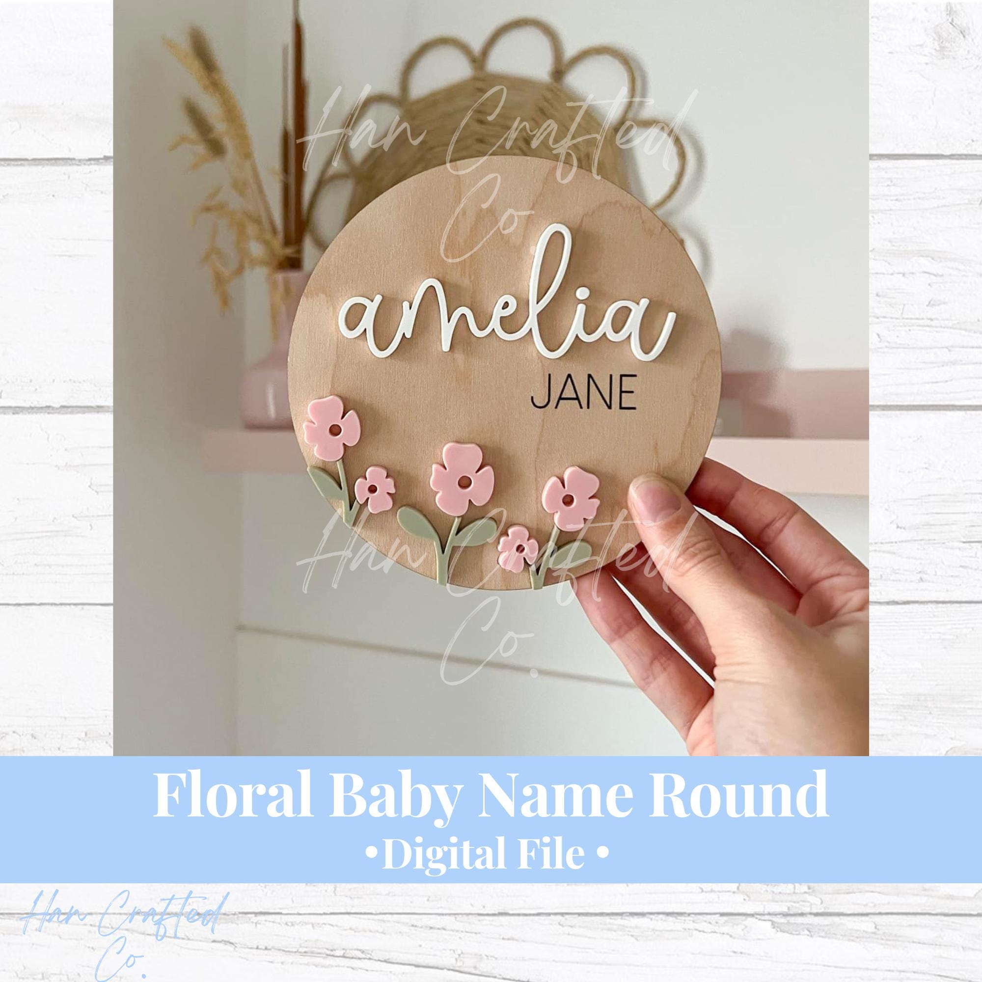 Floral Baby Name SVG | 3D Floral Nursery SVG | Baby Sign Digital File ...