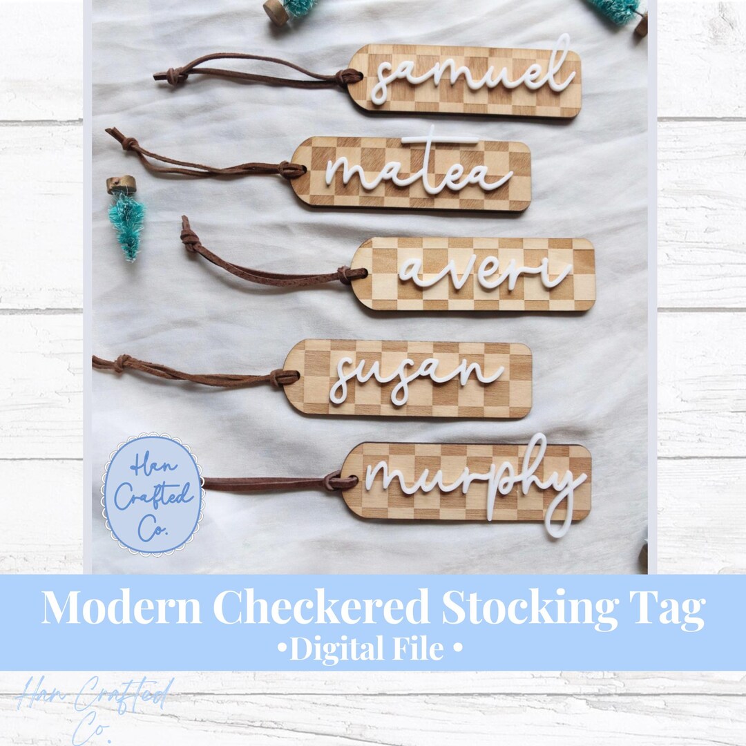 Checkered Name Tag SVG | Gift Tag File | Stocking Tag SVG| Modern Tag ...