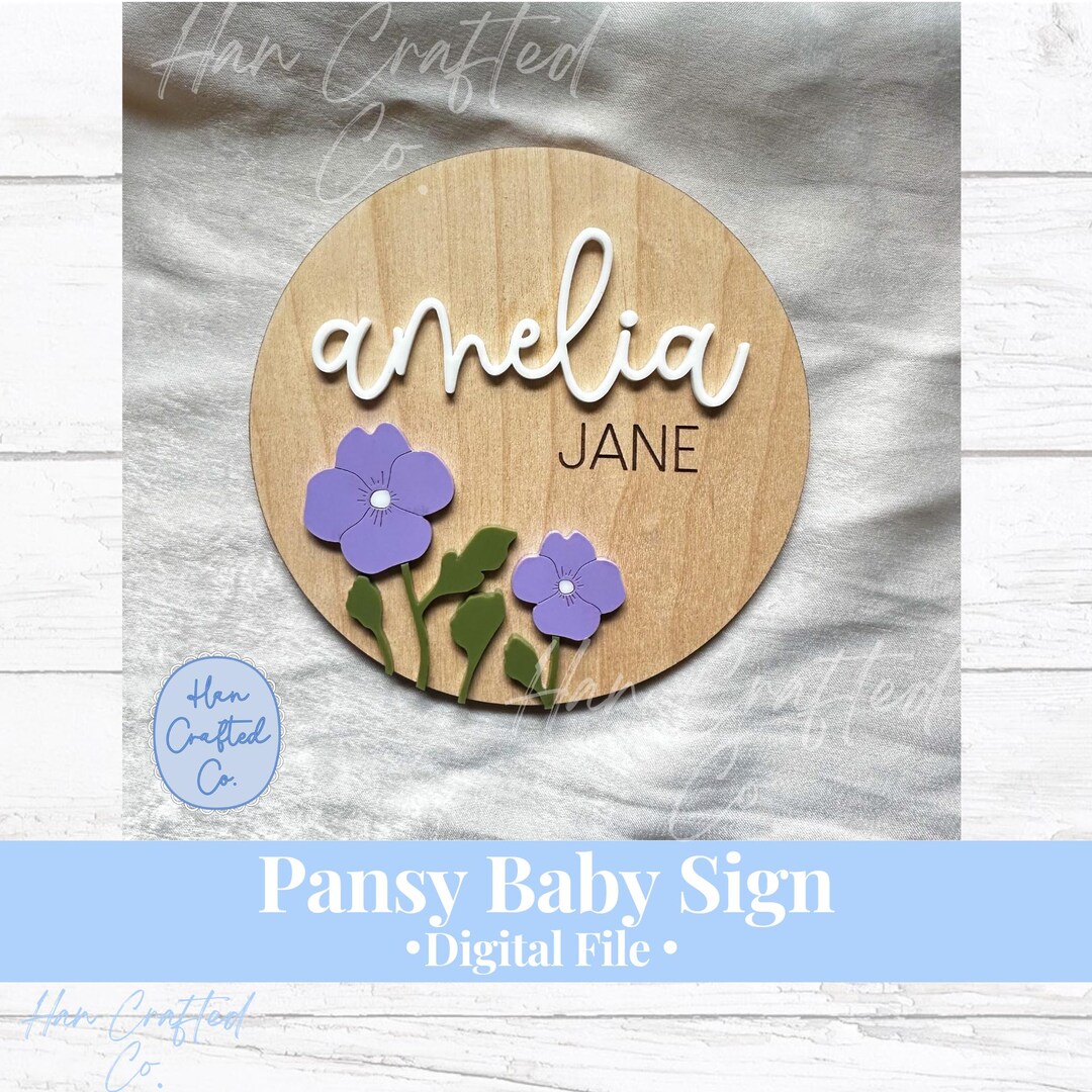 Pansy Floral Baby Name SVG | 3D Floral Nursery SVG | Baby Sign File ...