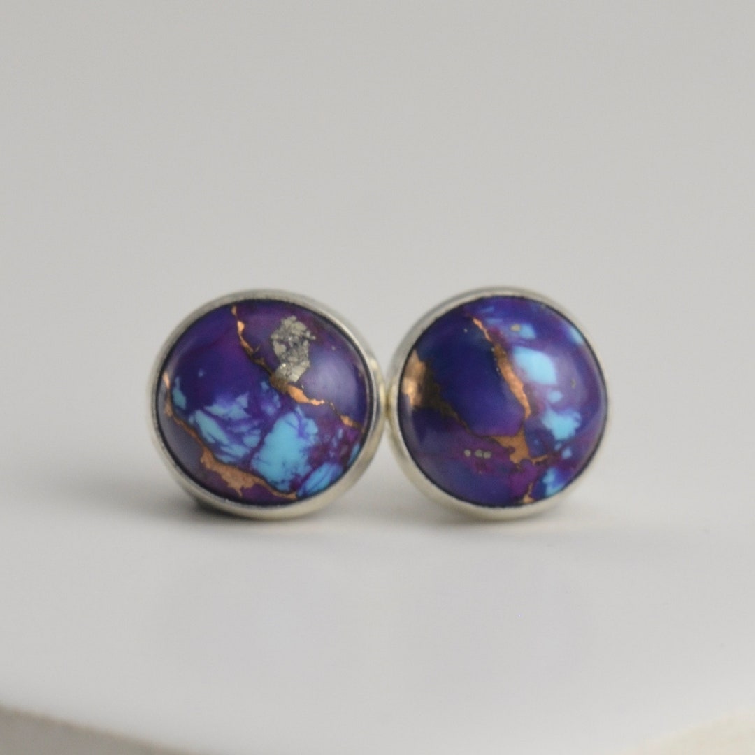 Purple Mojave Turquoise 8mm With Copper Sterling Silver Stud - Etsy